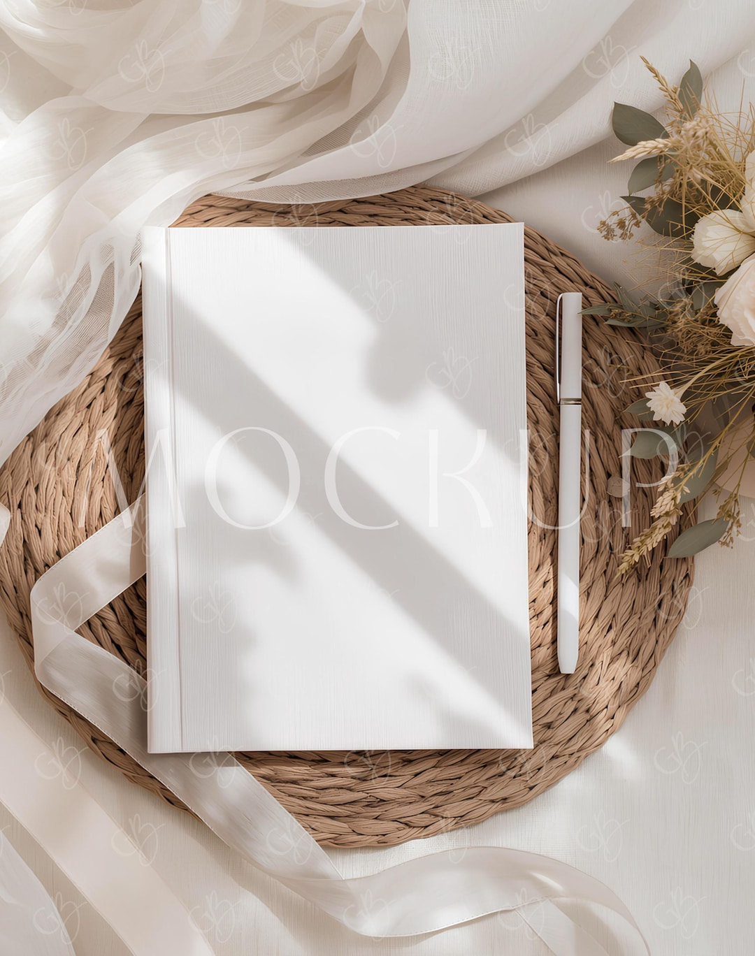 Digital Minimalist Journal Notebook Mockup, 6x8 Boho Hardcove Planner ...
