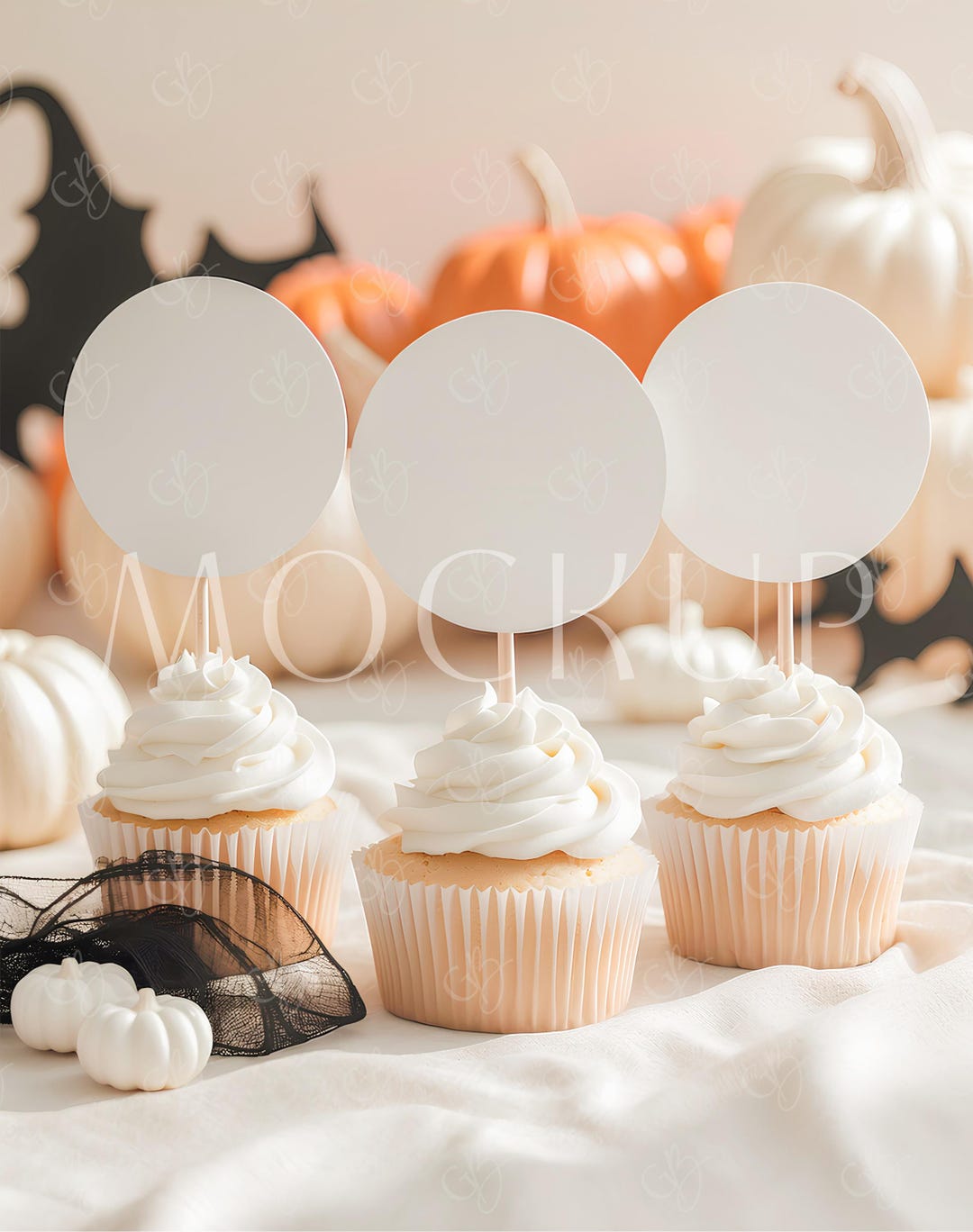 Helloween Cupcake Toppers Mockup, Holiday Cake Mockup, Fall Baby Shower ...