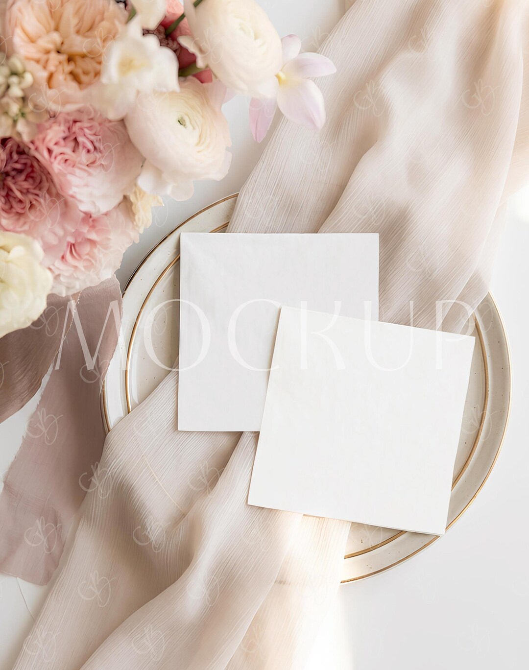 Wedding Cocktail Napkins Template PSD, Boho Paper Napkin Mockup ...