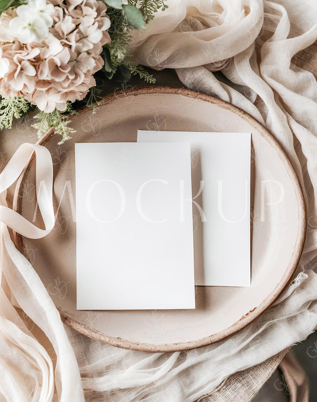 Double Card Mockup 5x7, Neutral Greeting Two Sides Card Mockup ...