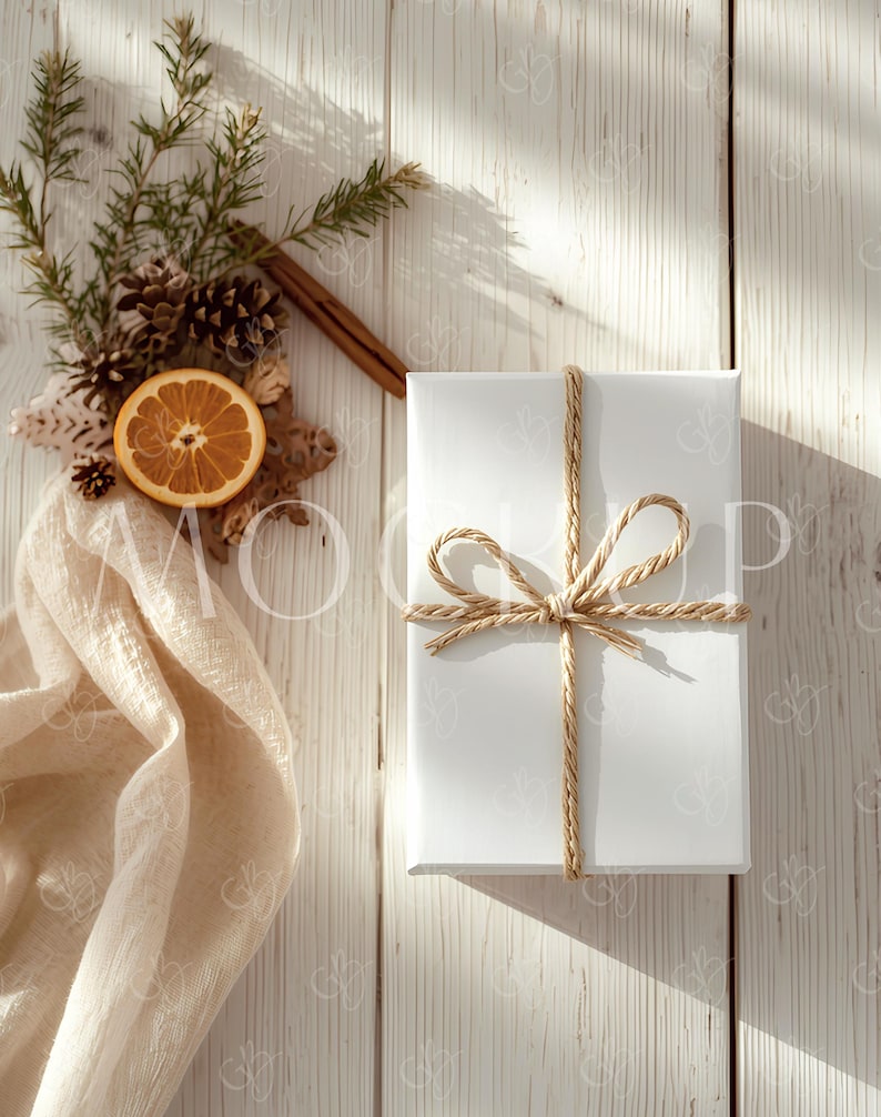 Present Gift Box and Pattern Paper Mockup, Minimalistic Christmas ...