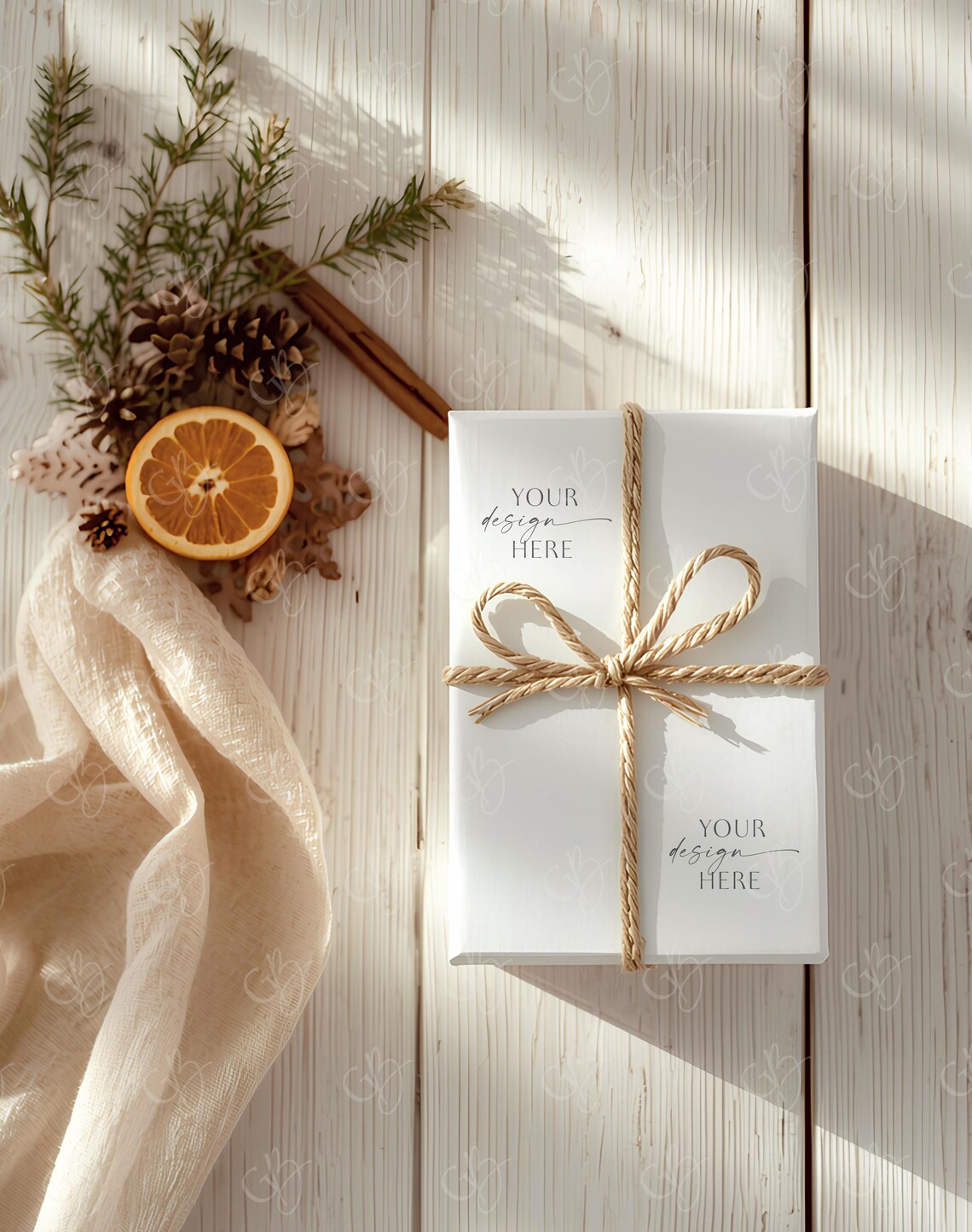 Present Gift Box and Pattern Paper Mockup, Minimalistic Christmas ...