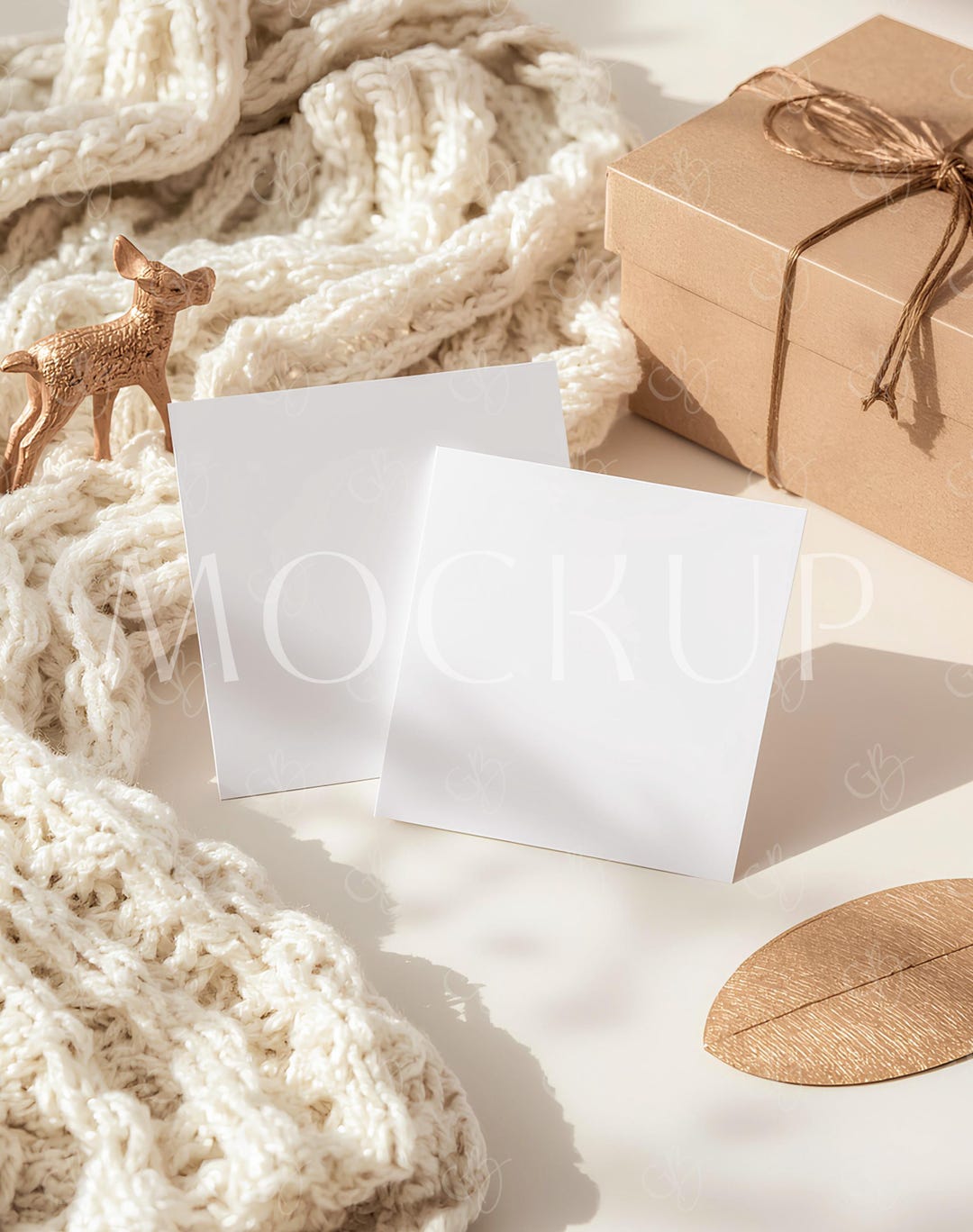 Square Two Sides Card Mockup, Minimalistic 5x5 Invitation Template ...