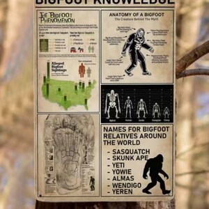 Bigfoot Knowledge Tin Sign Anatomy Sightings Footprints Sasquatch Yeti ...
