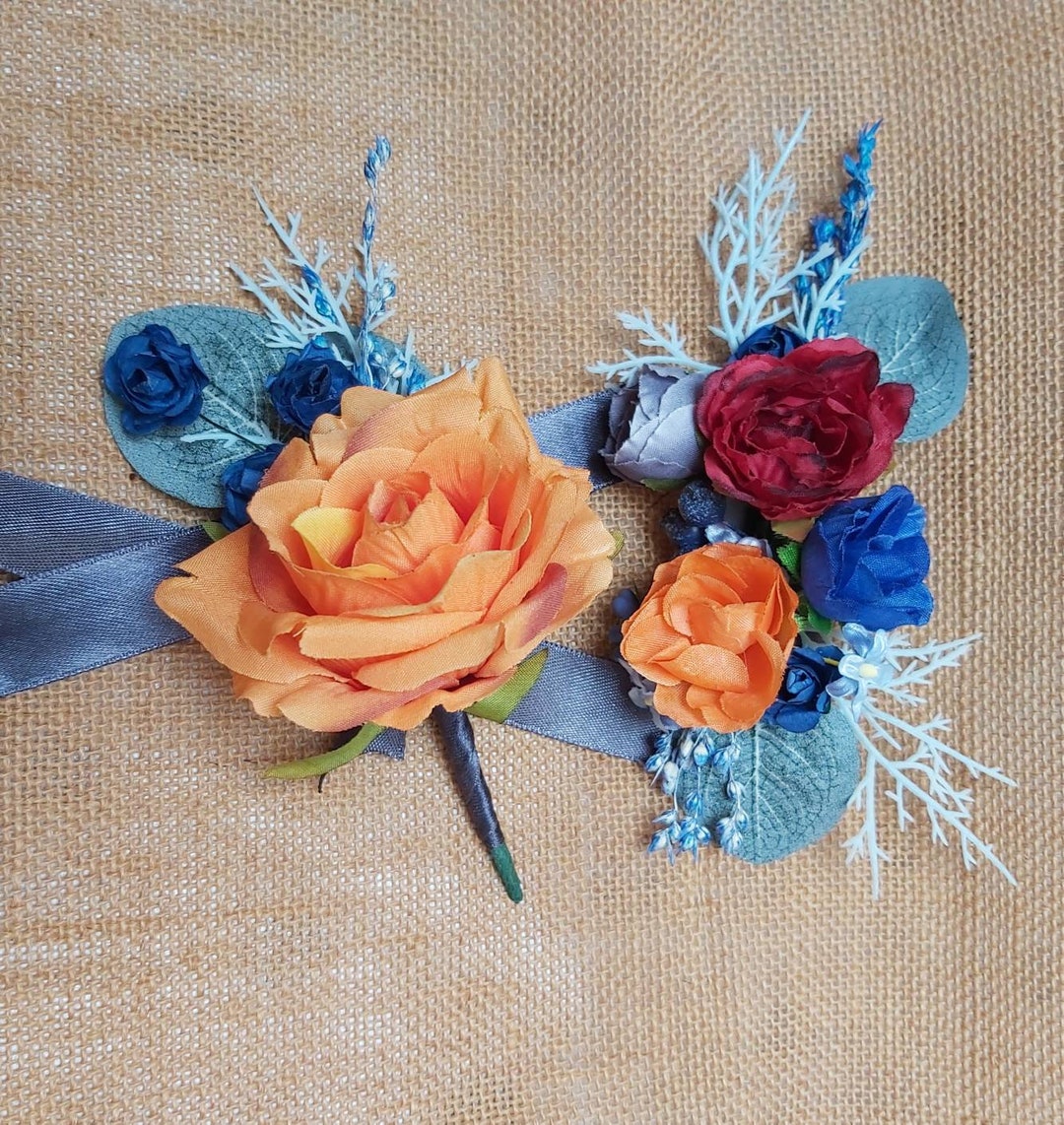 Orange and Blue Buttonhole, Groom Boutonniere, Wedding Flowers - Etsy