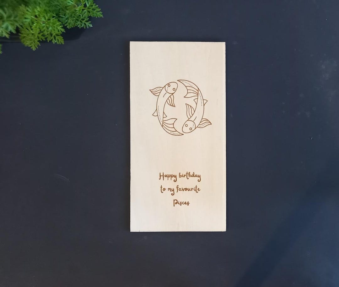 Wooden Card Birthday Zodiac Sign Pisces Lasercutter Engraving - Etsy