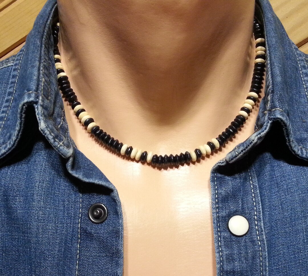 Mens Beaded Necklace Men Wood Necklace Men Surfer Necklace Mens Choker ...