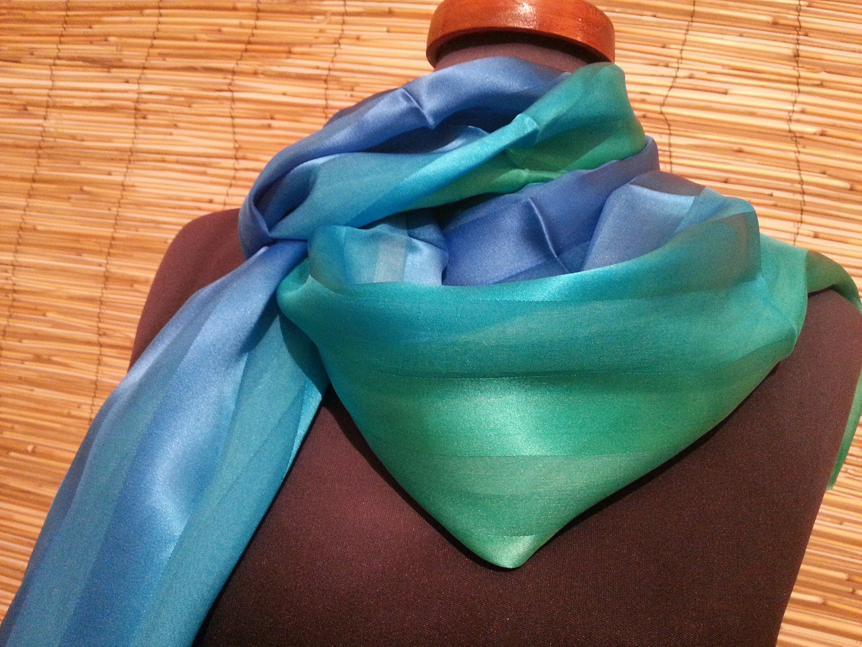 Turquoise Silk Scarf Vintage Blue and Green Tones Pure Silk Large Long ...