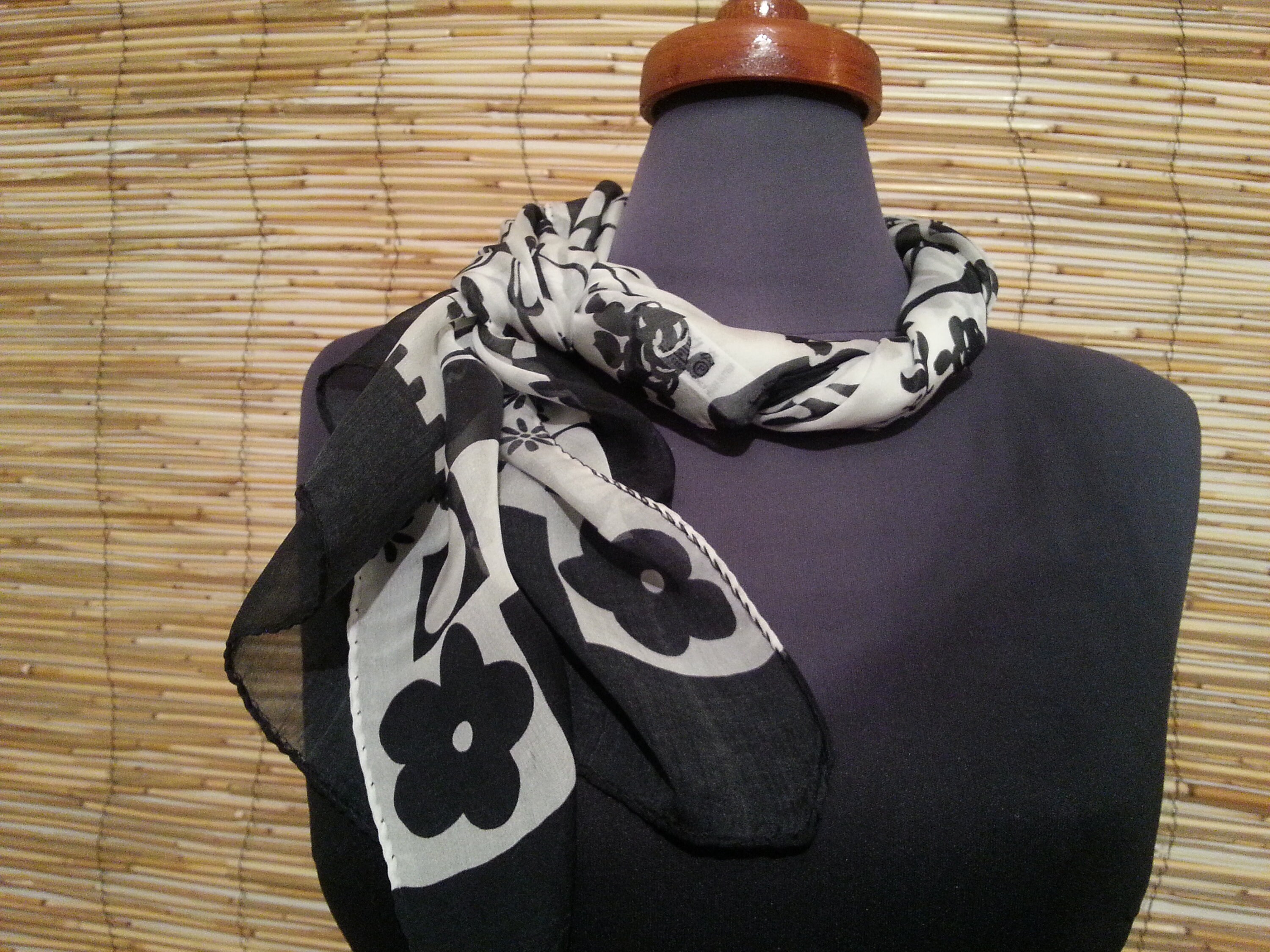 Pure Silk Scarf Vintage Black and White Long Scarf - Etsy