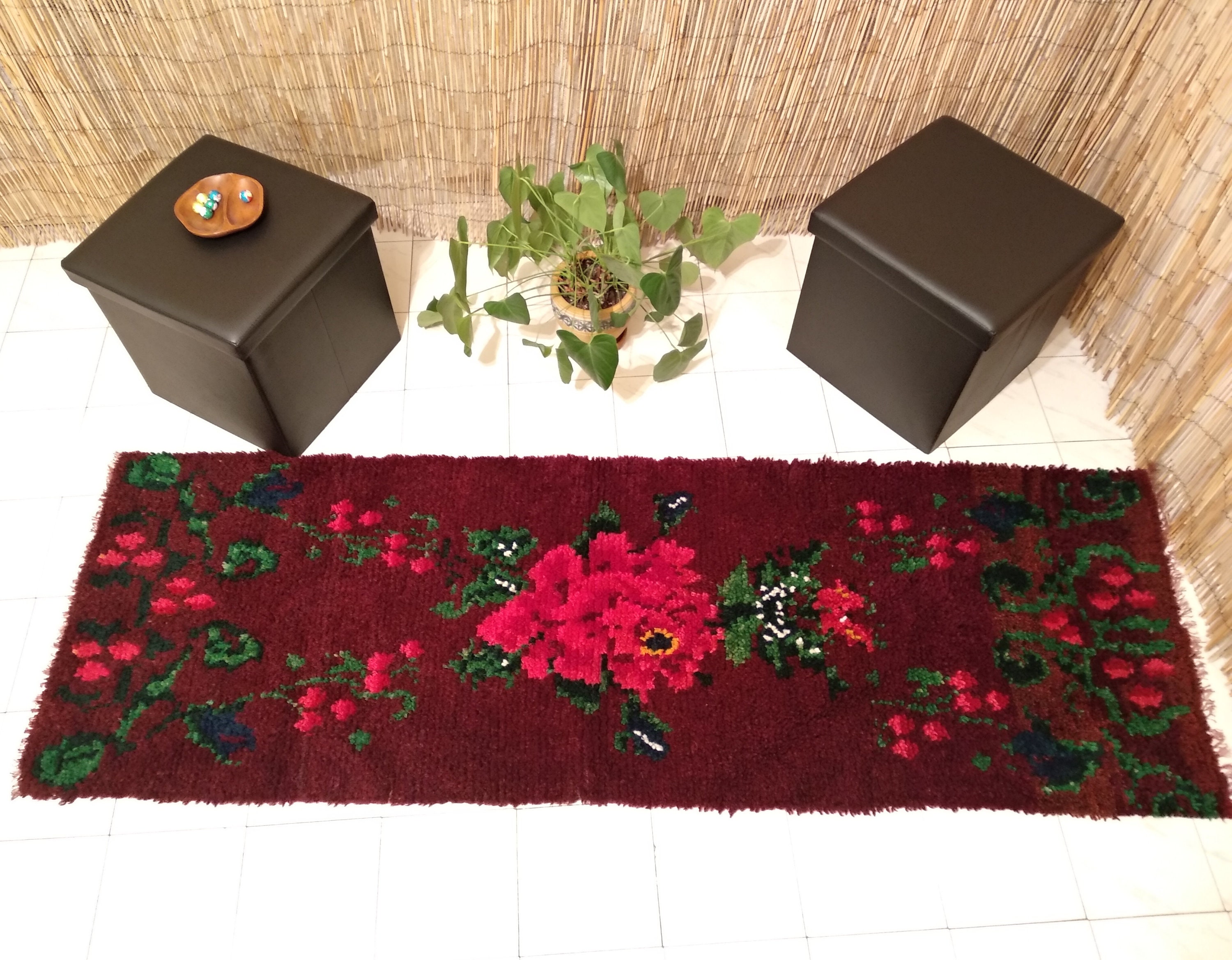 Shag Rug Burgundy Floral Rug Morrocan Rug Kilim Tulu Rug - Etsy