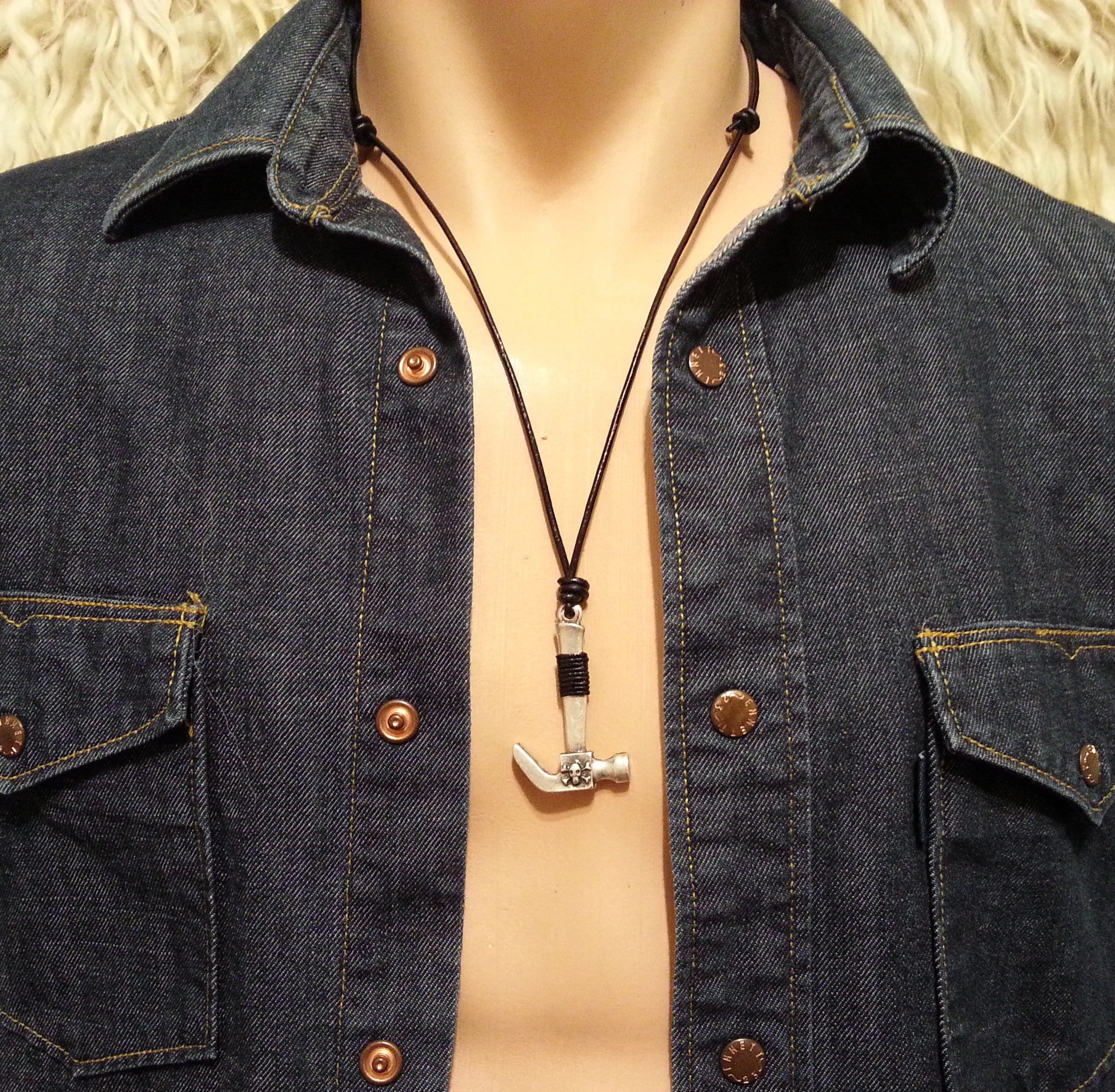 Leather Necklace Hammer Men's Leather Necklace Skull Mens - Etsy UK