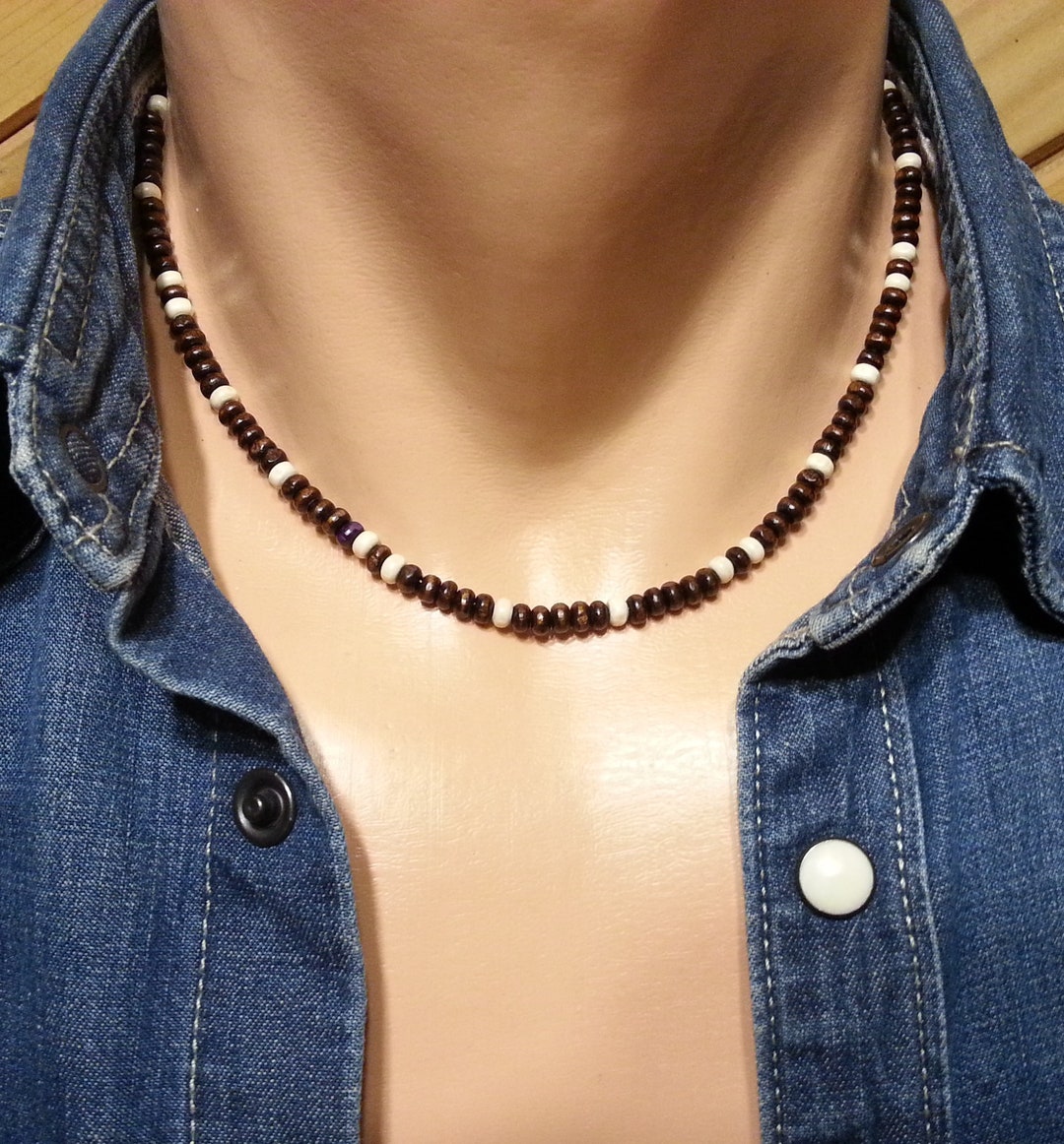 Mens Beaded Necklace Men Wood Necklace Men Surfer Necklace Mens Beaded ...