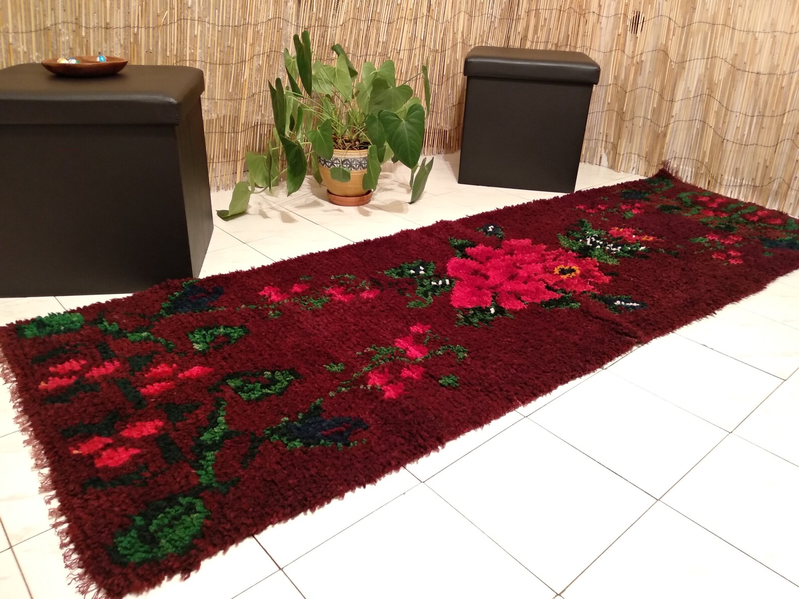 Shag Rug Burgundy Floral Rug Morrocan Rug Kilim Tulu Rug - Etsy