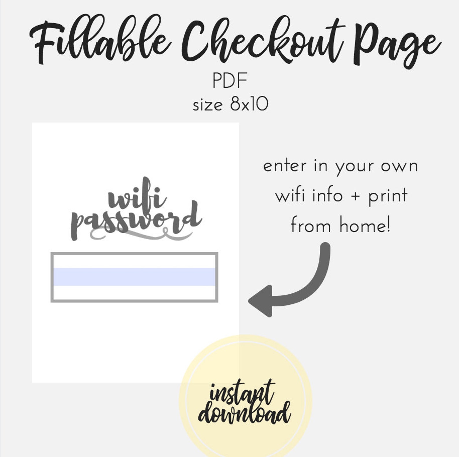 FILLABLE and EDITABLE PRINTABLE Wifi Sign Checkout - Etsy