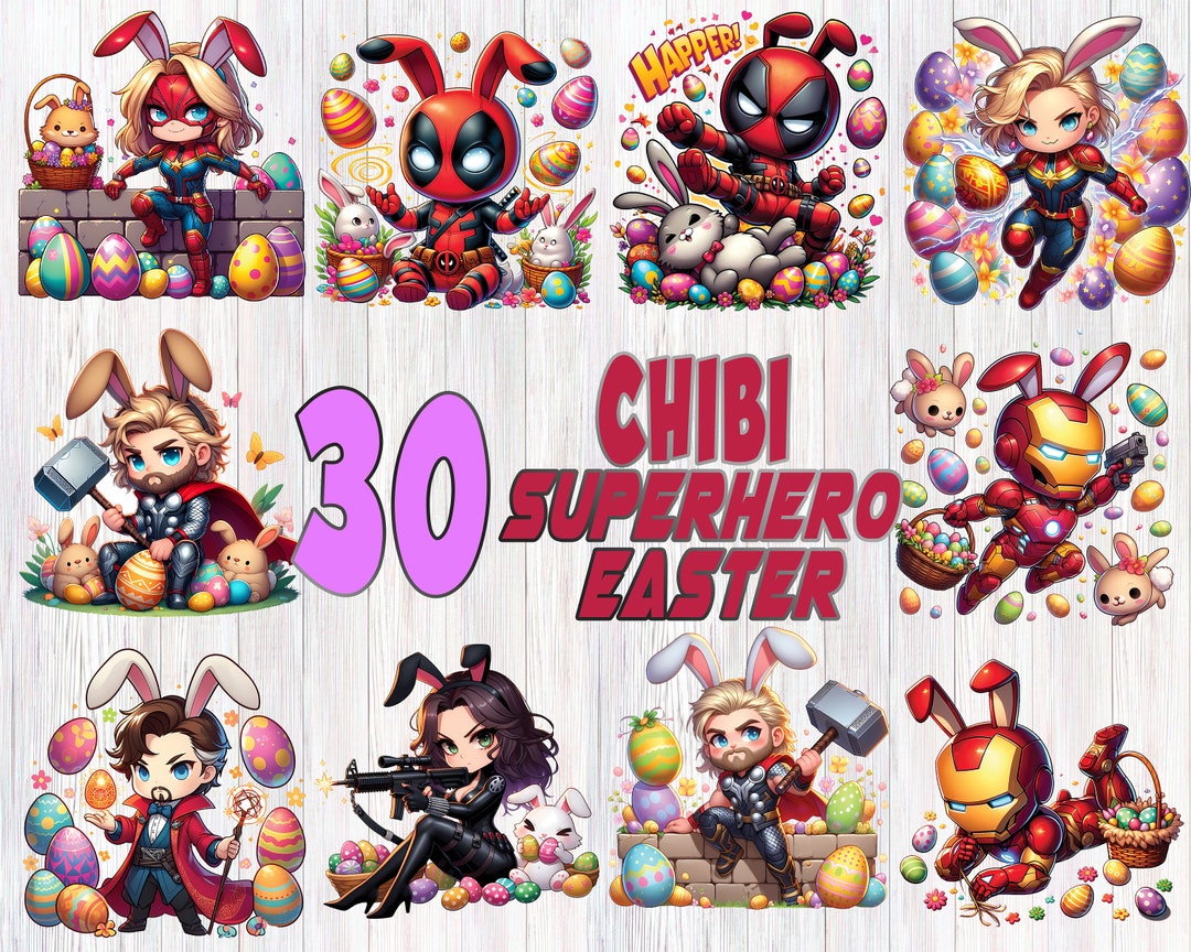 Superhero Easter Chibi Cartoon Png Bundle, Horror Easter Png Bundle ...
