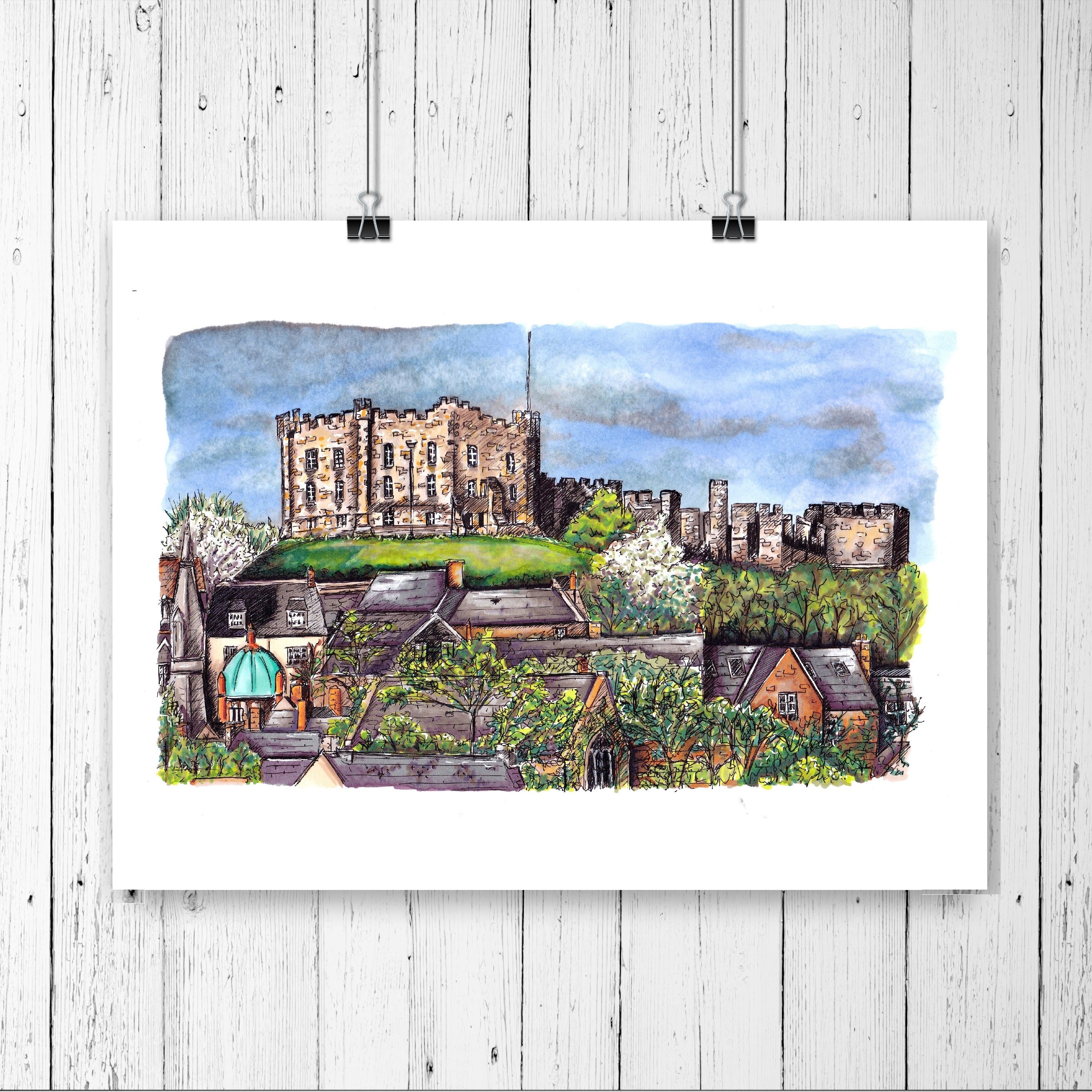 Aerial View of Durham Castle Original A5 Painting Art & Collectibles ...