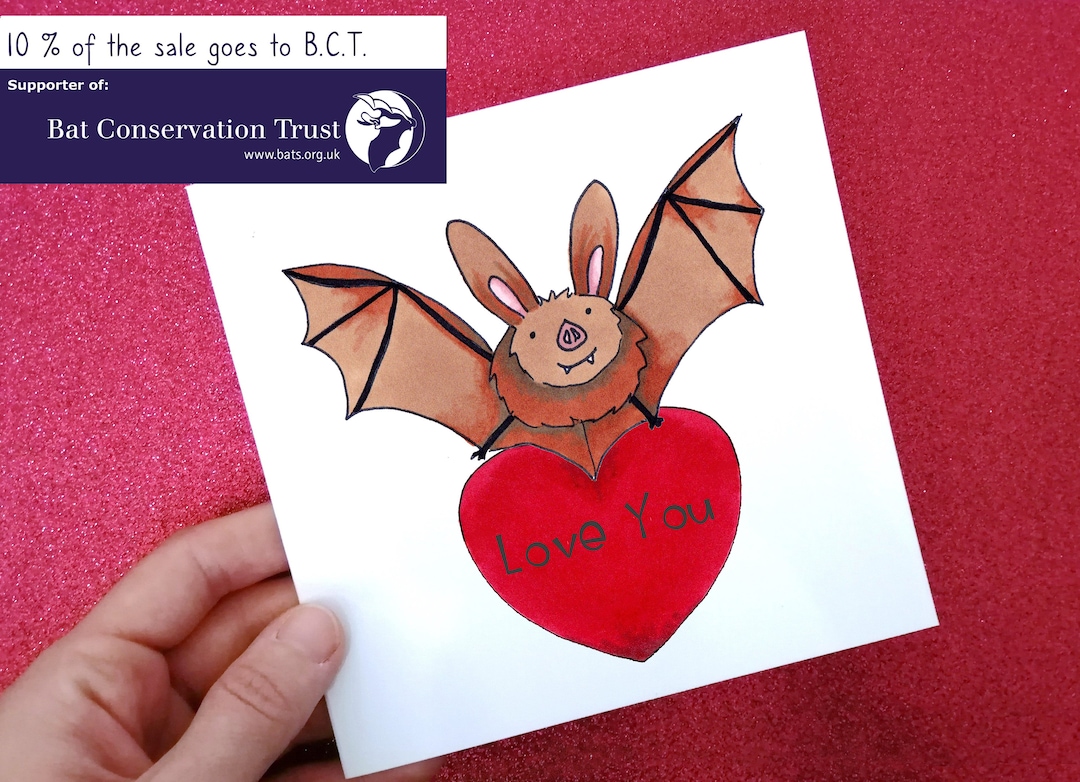 Bat Card, Bat Valentine's Day Card, Bat Love Card, Personalised Bat ...