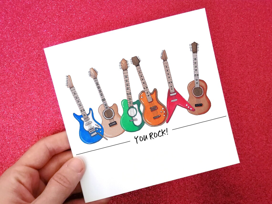 Guitar Birthday Card, Music Birthday Card, You Rock Card, Personalised ...