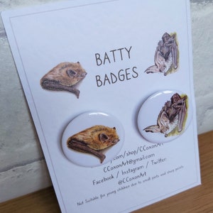 Bat Badges, Bat Button Badges, Common Pipistrelle, Brown Long Eared Bat ...
