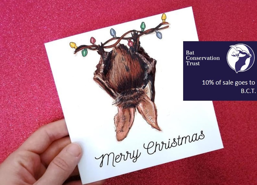 Long-eared Bat Christmas Card, Bat Lover Christmas Greeting Card, Brown ...