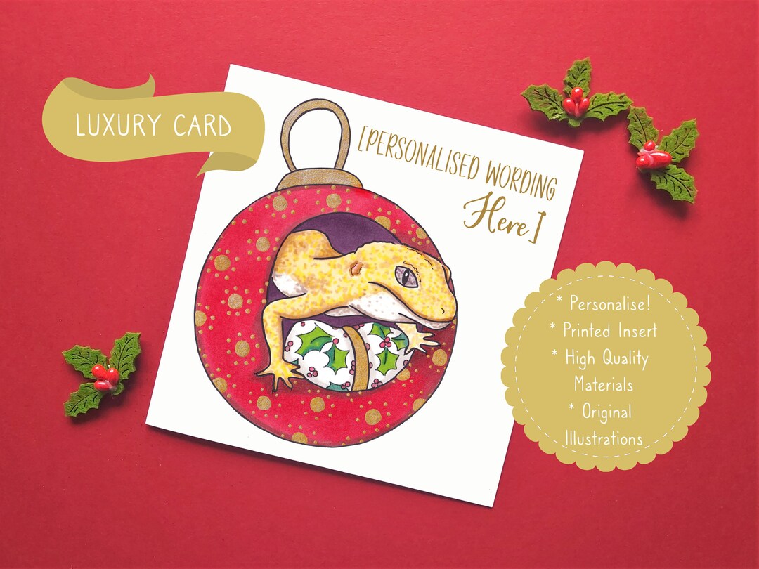 Leopard Gecko Christmas Card Personalised Gecko Card Leopard - Etsy