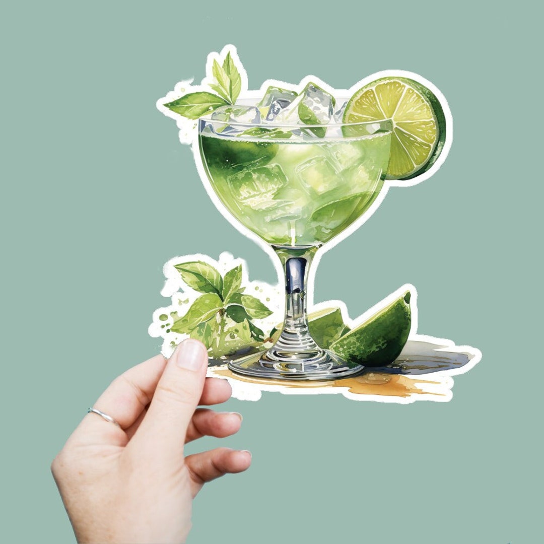 Cocktail Alcohol Sticker Decal, Satin Finish Sticker, Watercolor Mojito ...