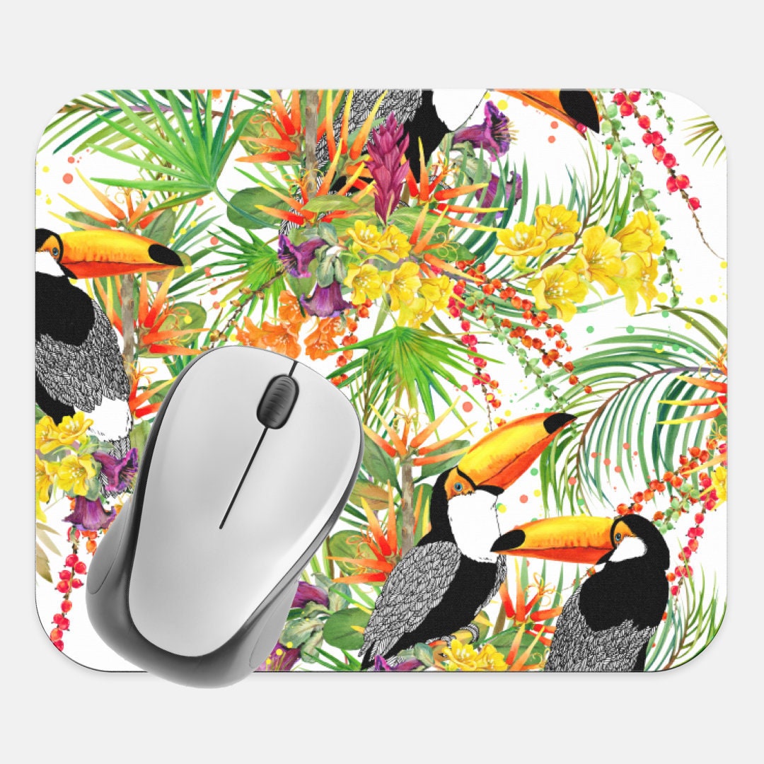 Tropical Jungle Mouse Pad, 9"x8" Floral Parrot Bird Mouse Pad, Tech ...
