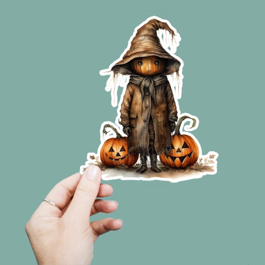 Halloween Scarecrow Sticker Decal, Satin Finish Sticker, Watercolor ...