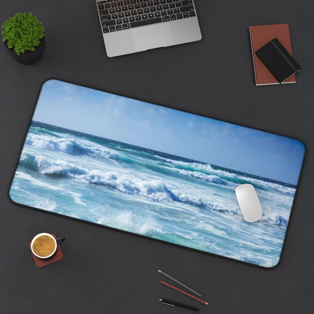 LARGE Ocean Waves Desk Mat, 3 Sizes Non Slip Desk Pad, Office Computer ...