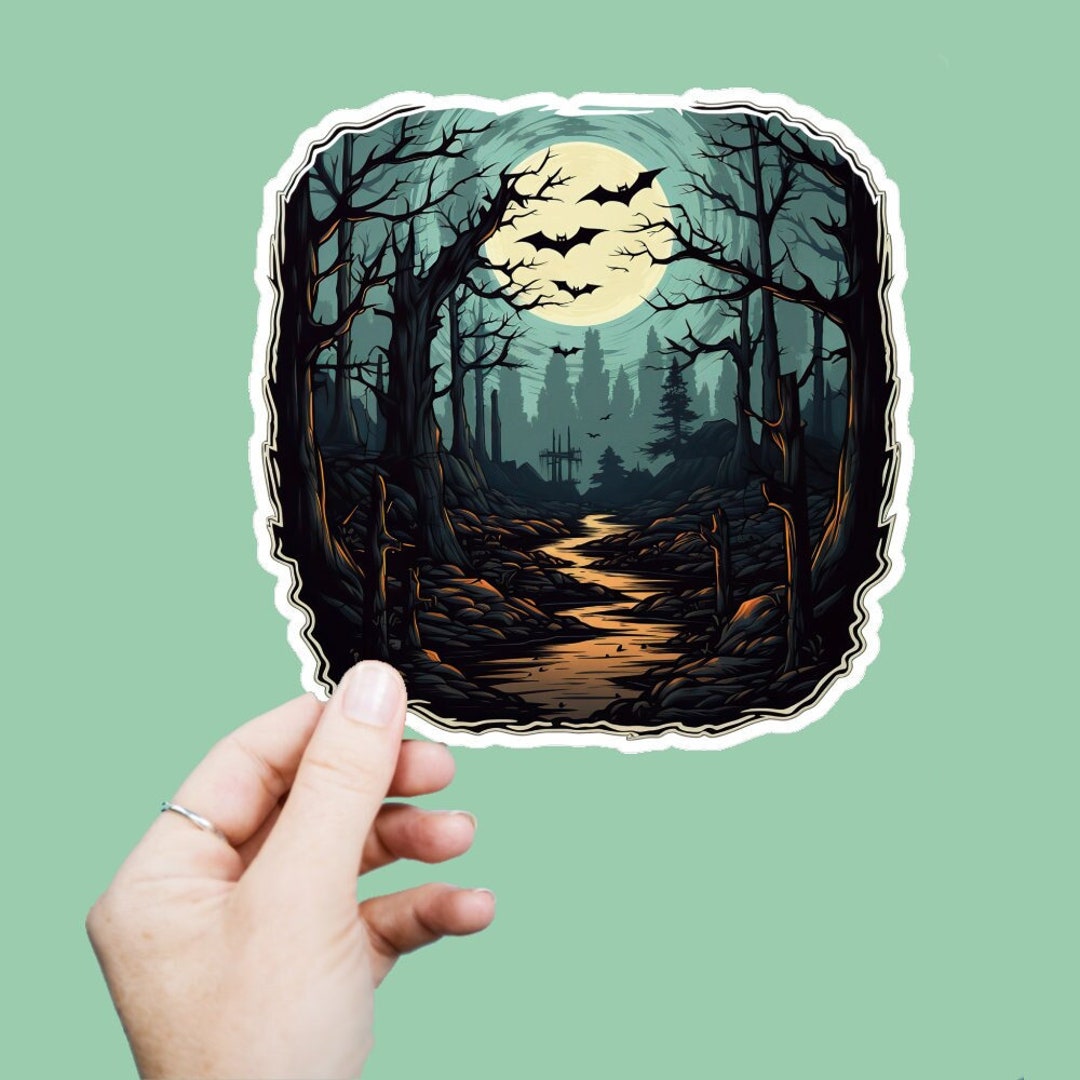 Halloween Graveyard Sticker Decal, Satin Finish Sticker, Haunted Forest ...