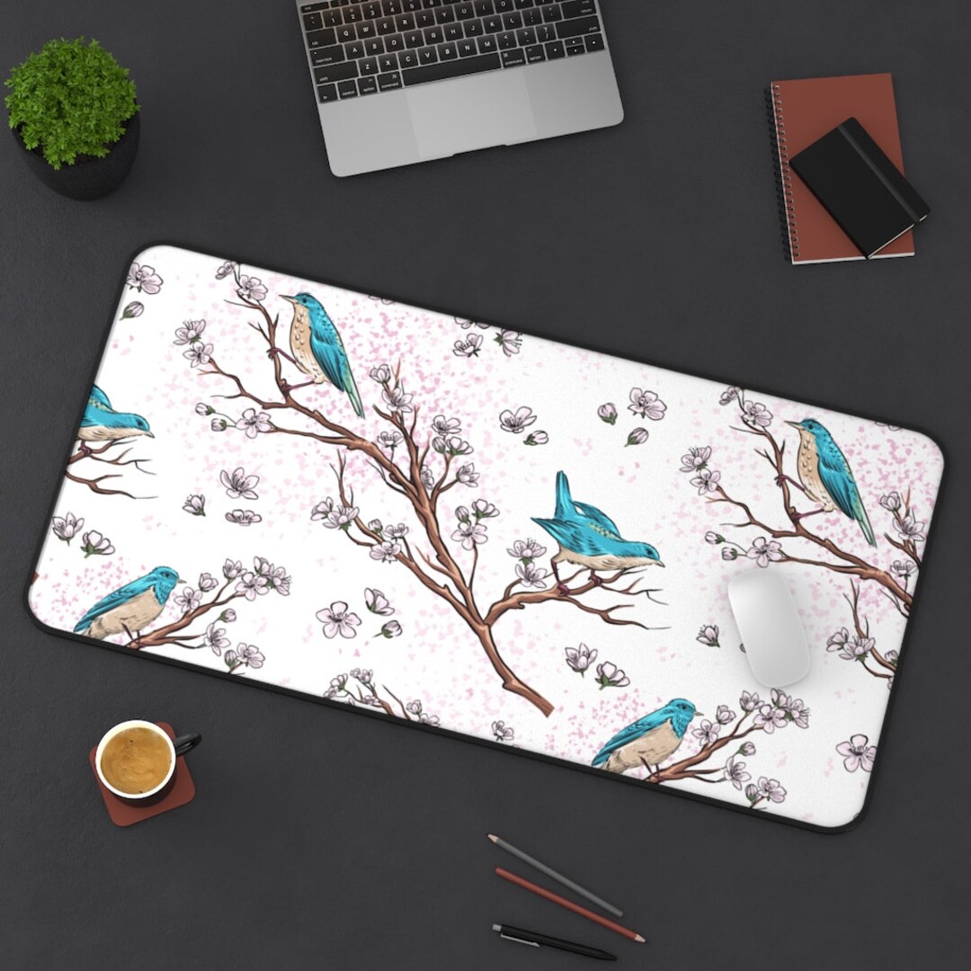 LARGE Blue Birds Desk Mat, 3 Sizes Non Slip Desk Pad, Office Computer ...
