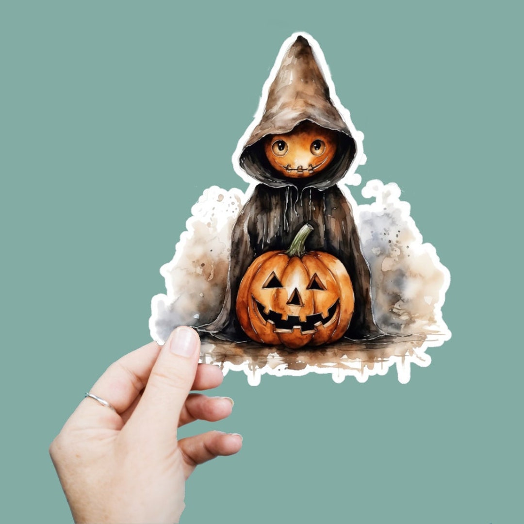 Halloween Scarecrow Sticker Decal, Satin Finish Sticker, Watercolor ...