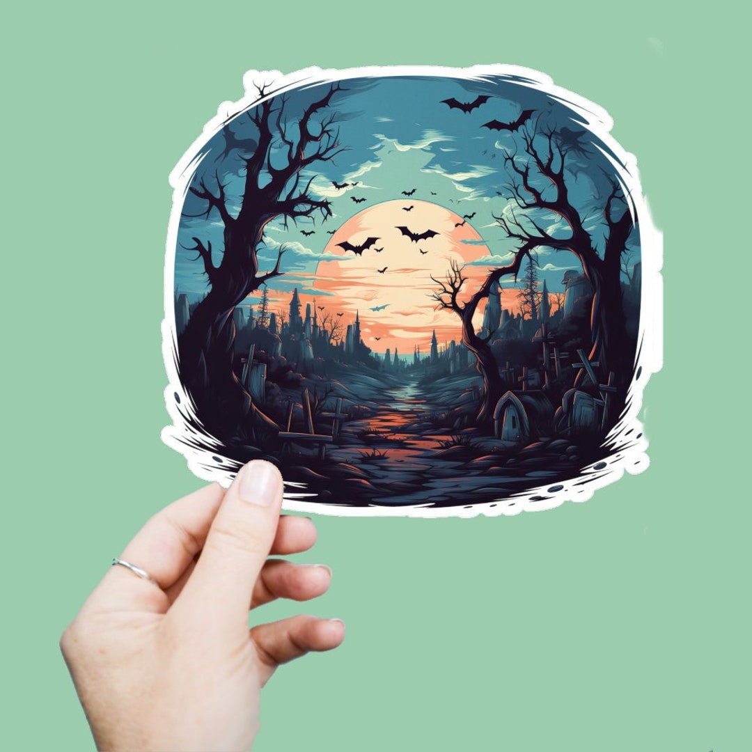 Halloween Graveyard Sticker Decal Satin Finish Sticker - Etsy
