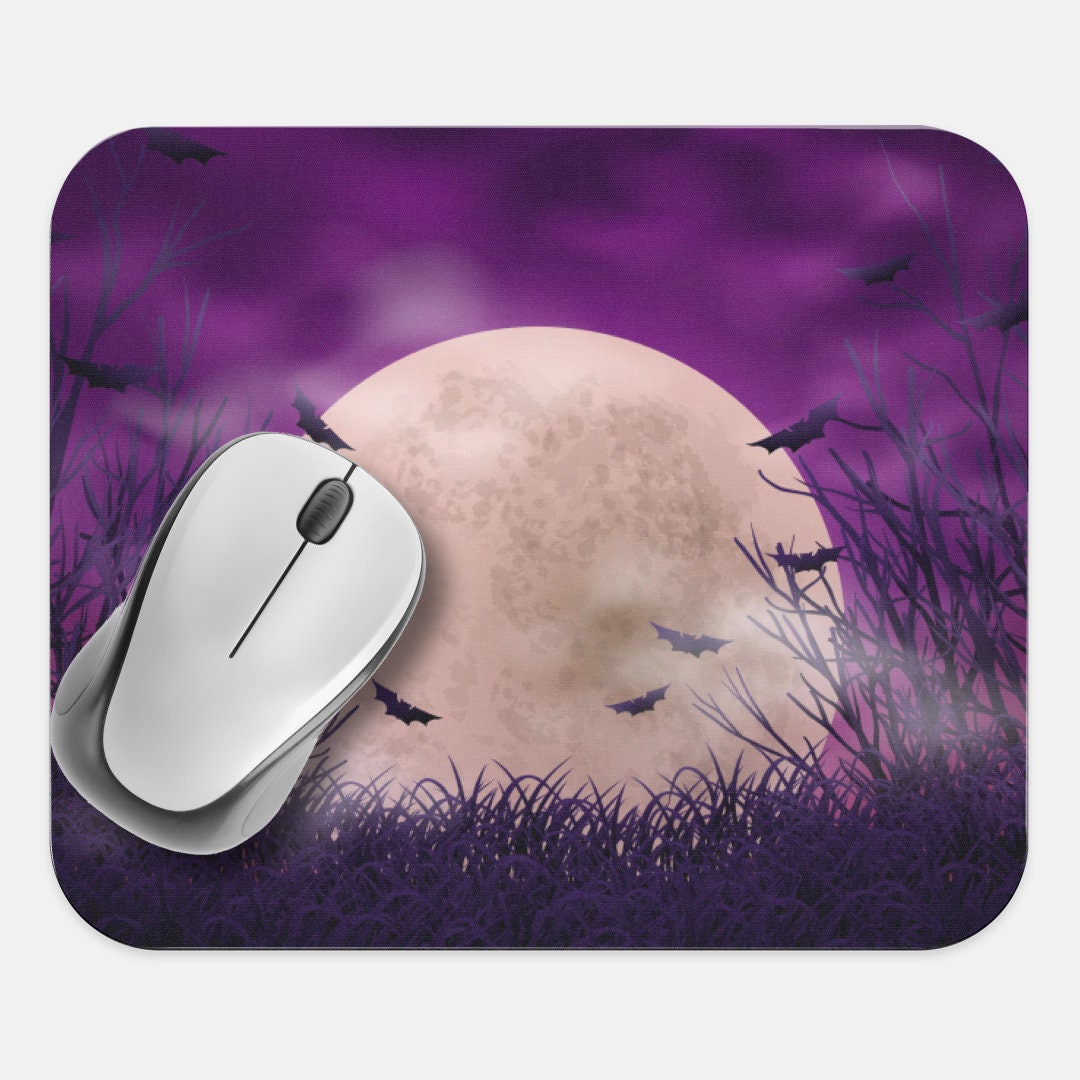 Halloween Mouse Pad, 9x8 Halloween Bats Purple Moon Mouse Pad, Tech ...