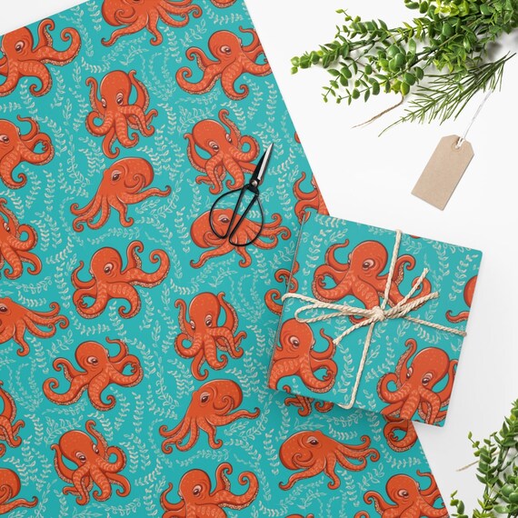 Octopus Wrapping Paper Two Sizes Sustainably Sourced Party - Etsy