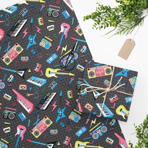 80's Retro Music Wrapping Paper, Two Sizes, Sustainably Sourced, Party ...