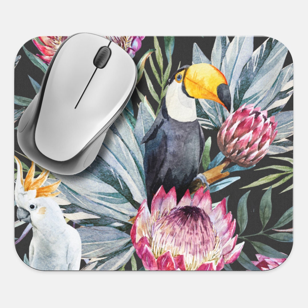Tropical Jungle Mouse Pad, 9"x8" Floral Parrot Bird Mouse Pad, Tech ...