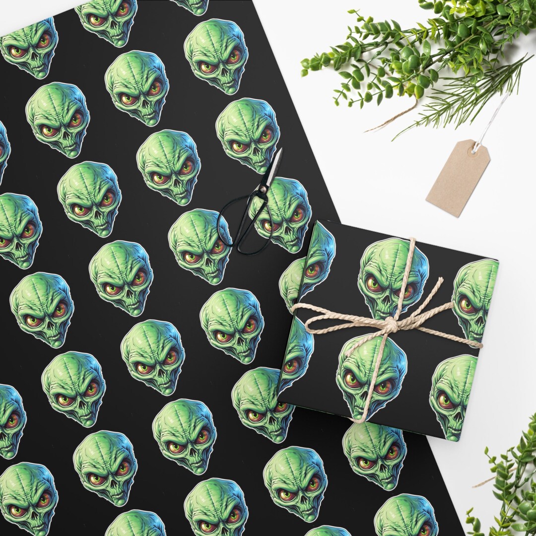Green Alien Wrapping Paper, Two Sizes, Sustainably Sourced, Party ...