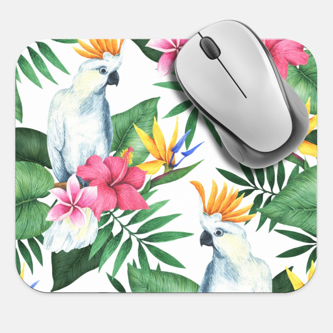 Tropical Jungle Mouse Pad, 9"x8" Floral Parrot Bird Mouse Pad, Tech ...