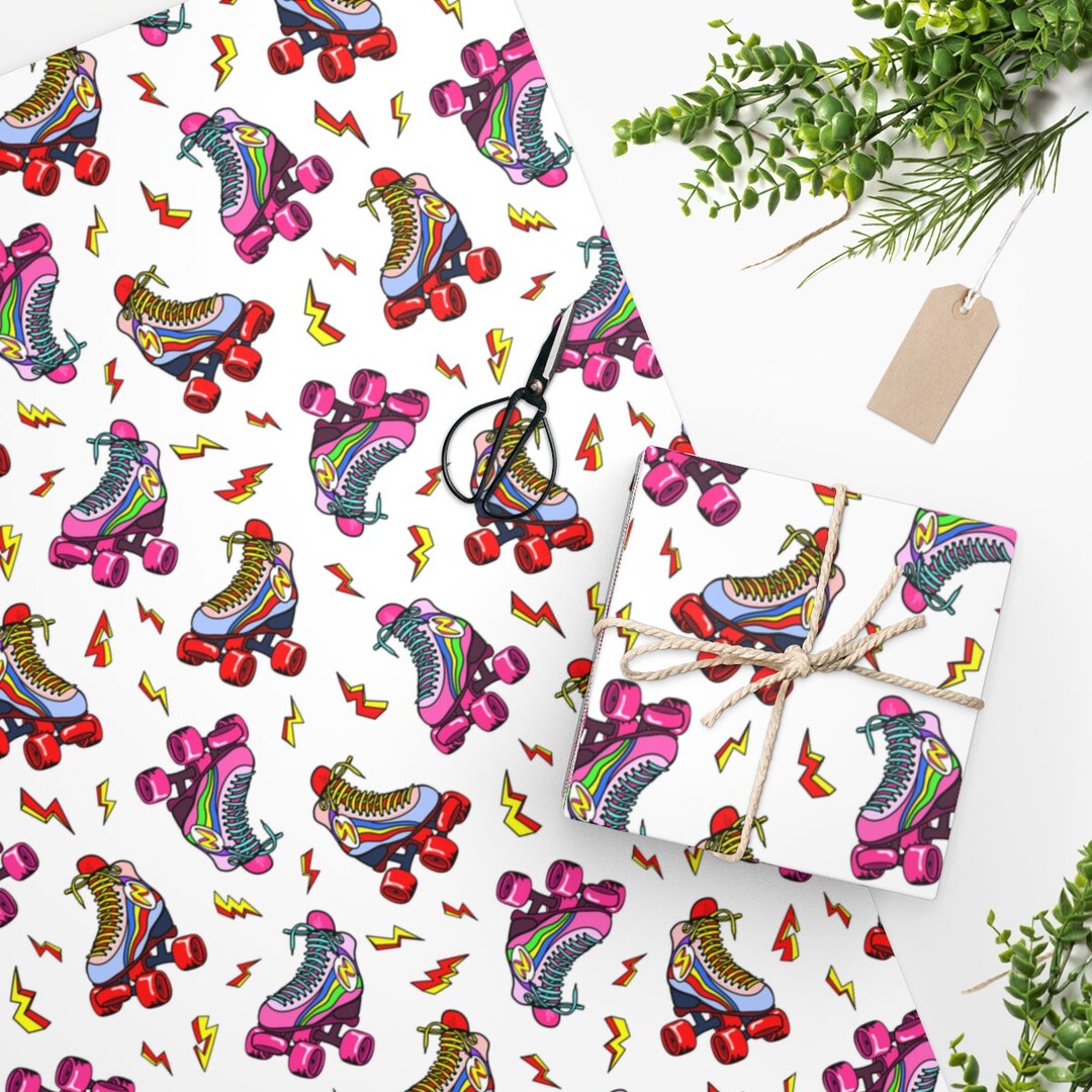 80's Roller Skates Wrapping Paper, Two Sizes, Sustainably Sourced ...