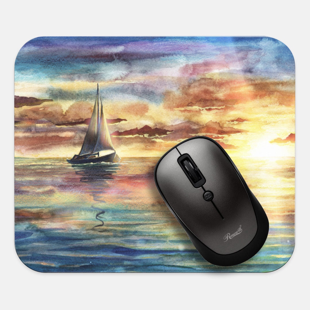 Ocean Boat Mouse Pad, 9"x8" Sea Ocean Wave Mouse Pad, Tech Desk Office ...