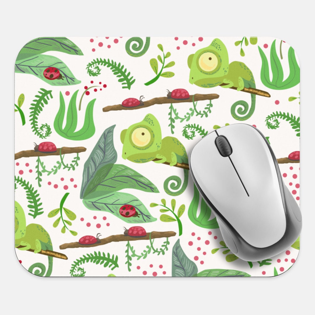 Chameleon Lizard Mouse Pad, 9"x8" Inch Cactus Animal Print Mouse Pad ...