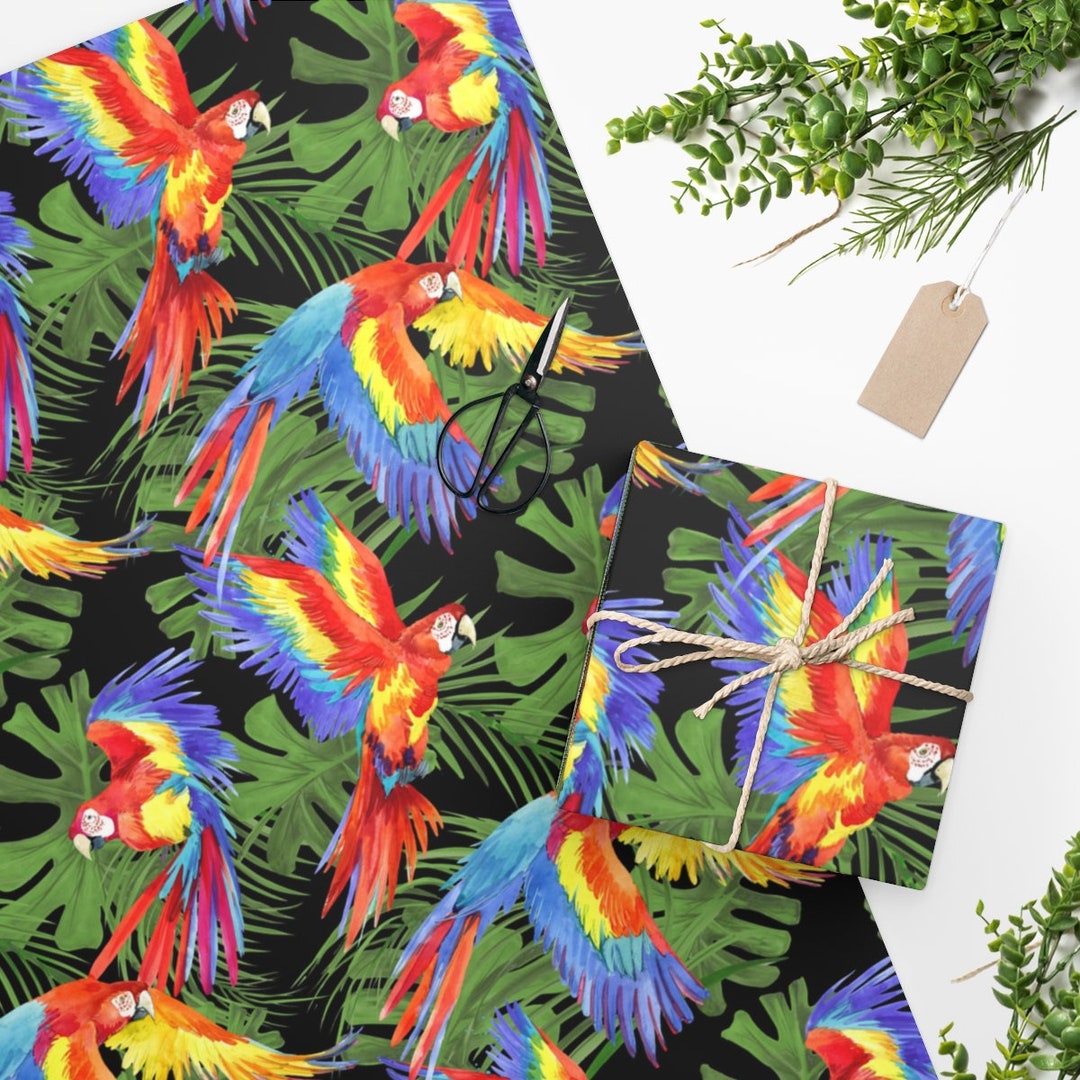 Tropical Parrots Wrapping Paper, Two Sizes, Sustainably Sourced, Party ...