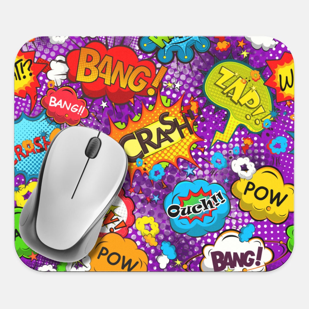 Comic Print Mouse Pad, 9"x8" Pop Art Retro Comic Book Mouse Pad, Tech ...