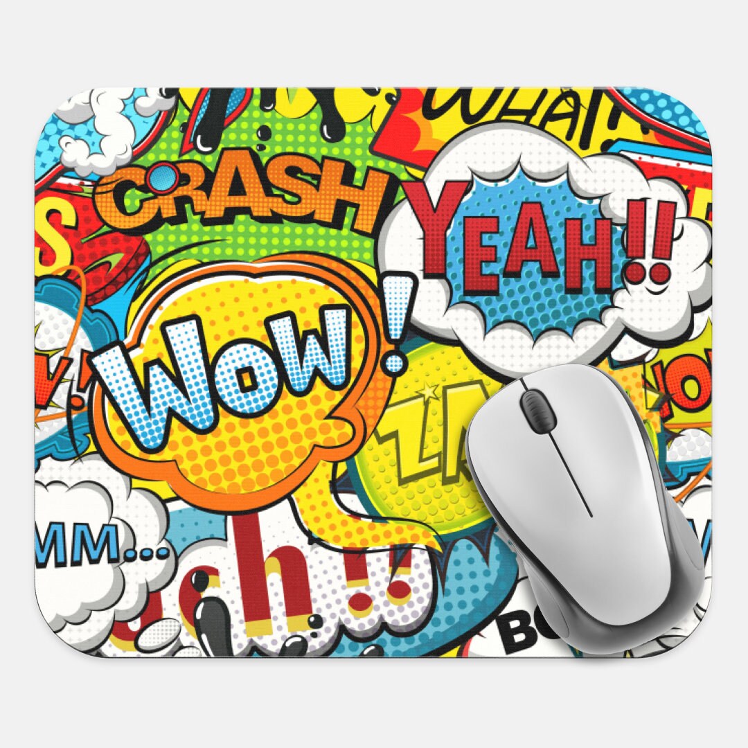 Comic Print Mouse Pad, 9"x8" Pop Art Retro Comic Book Mouse Pad, Tech ...