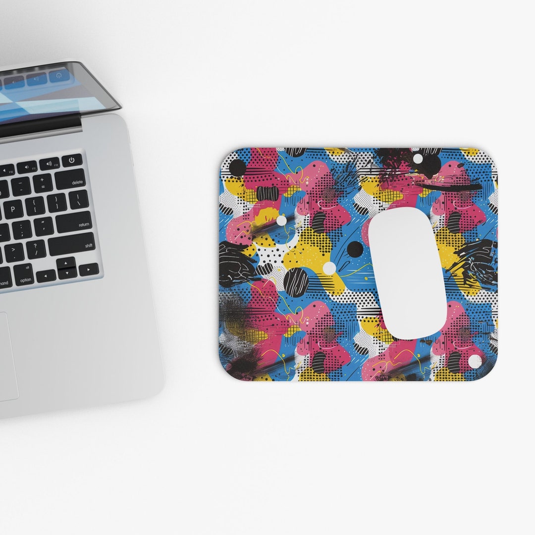 Retro Neon Splatter Mouse Pad, 9"x8" Inch Mouse Pad With Rubber Backing ...