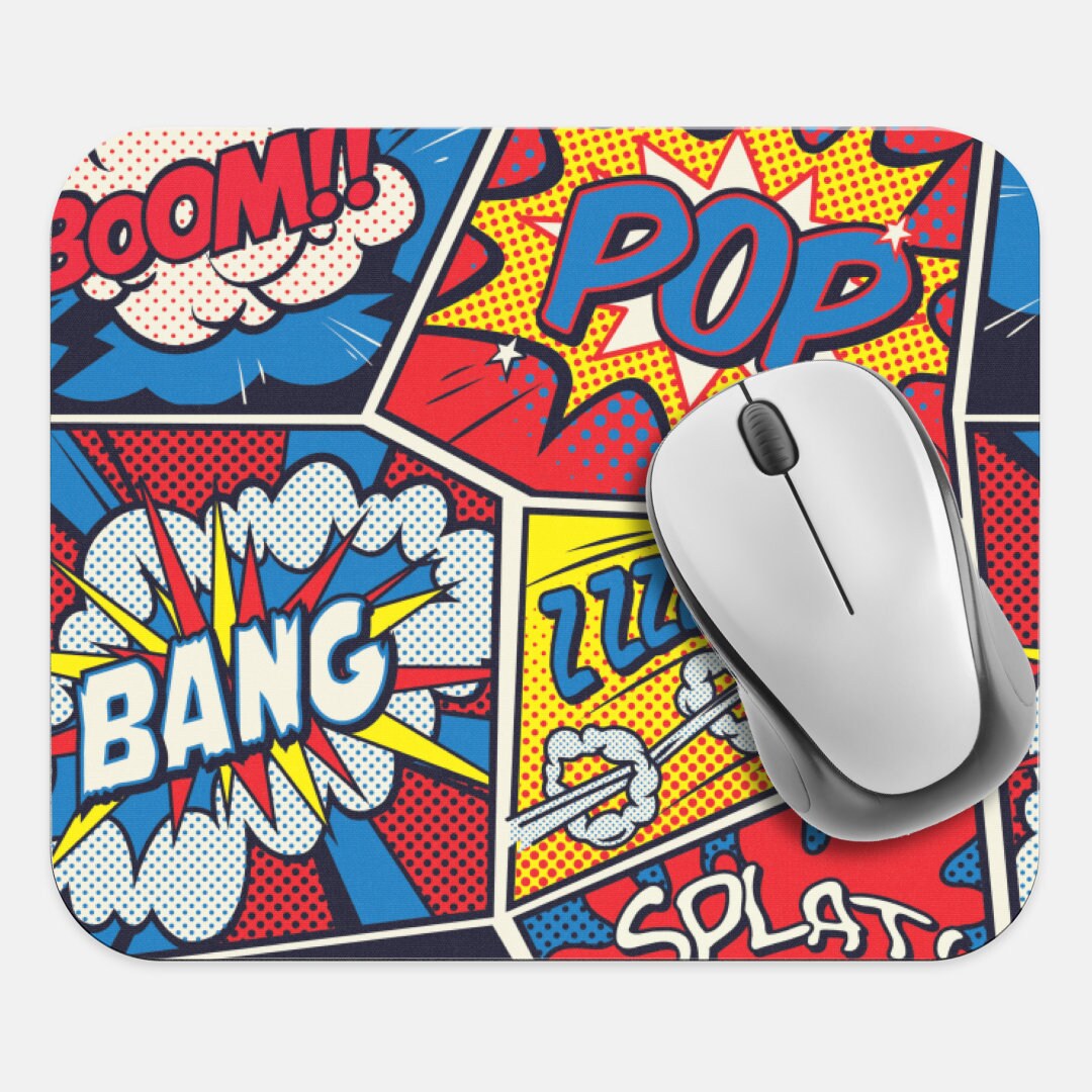 Comic Print Mouse Pad, 9"x8" Pop Art Retro Comic Book Mouse Pad, Tech ...