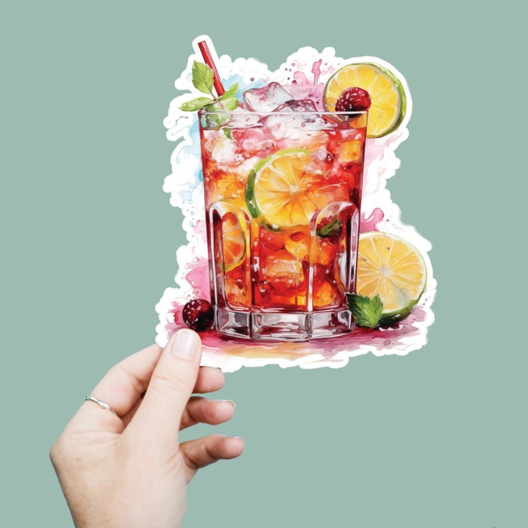 Cocktail Alcohol Sticker Decal, Satin Finish Sticker, Watercolor ...