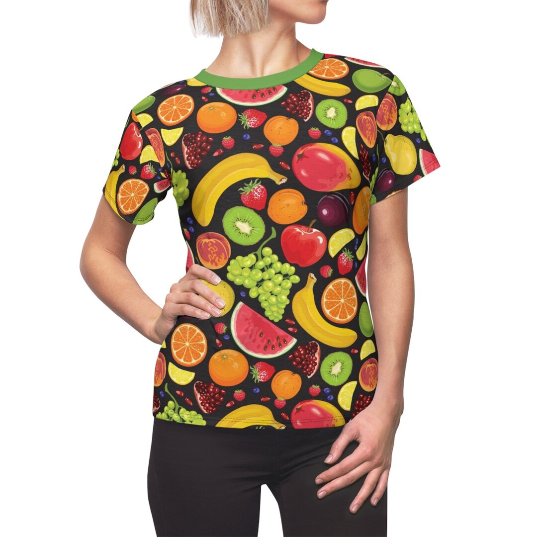 Women's Fruit Print Tee, Lightweight Polyester Tee Shirt, Tagless Tee ...