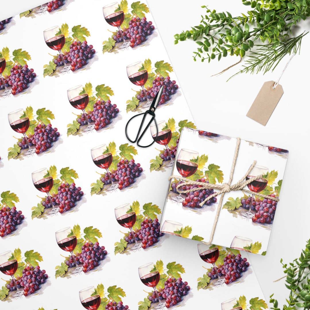 Wine Glass Grapes Wrapping Paper Two Sizes Sustainably - Etsy